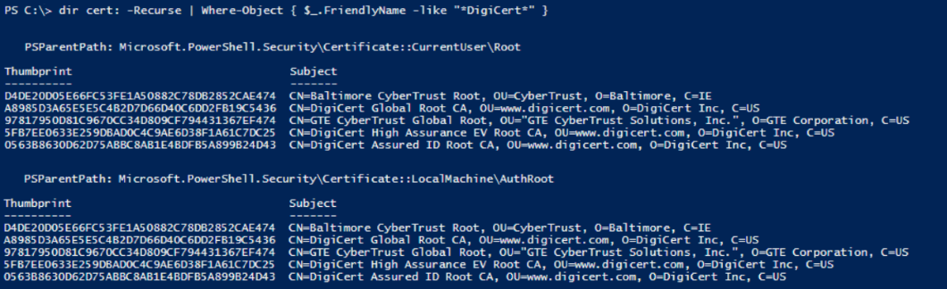 Find certificates using PowerShell